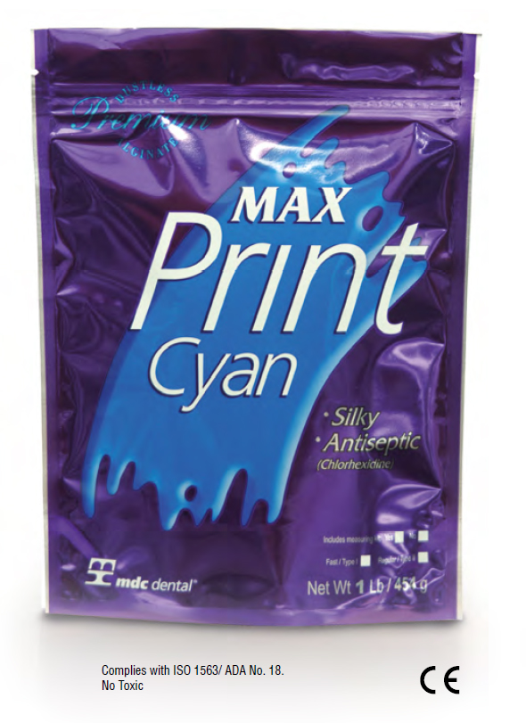 Max Print Cyan Dustless Alginate Fast Set, Type I